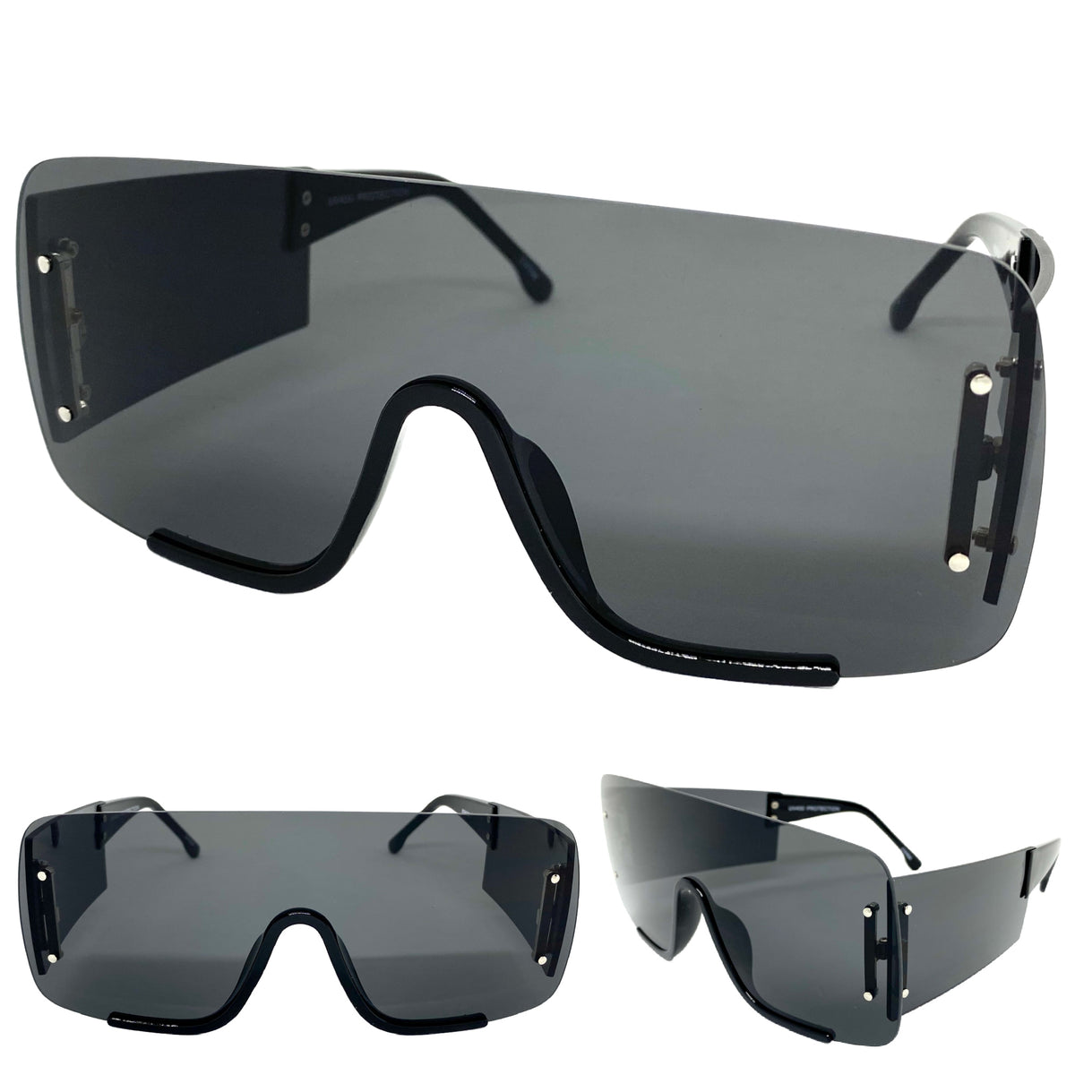 Oversized Modern Retro Shield Wrap Style SUNGLASSES Large Black Frame – SAAK EYEWEAR